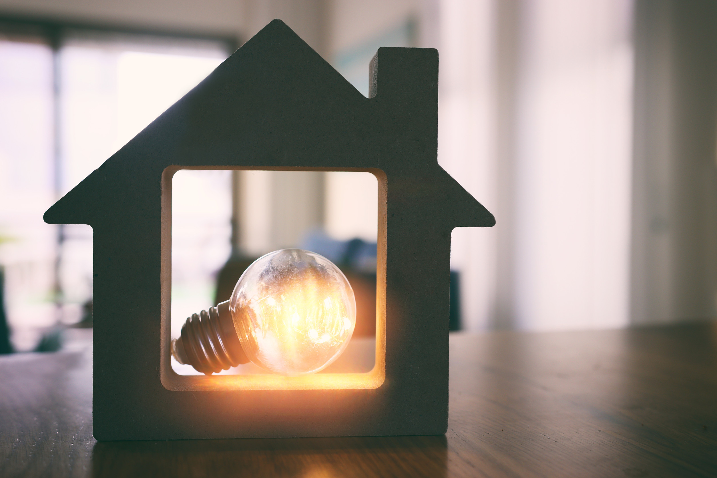 Wood house with Light bulb. energy concept or invention | Premier Lighting